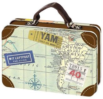 Moses Moses. Fernweh Mini-Reisekoffer im Reisedesign, Deko-Koffer, Geldgeschenk-Verpackung Hochzeit & Reise, Metall mit Lederhenkel, Ma&szlig;e: 10,5 cm x 7,3 cm
