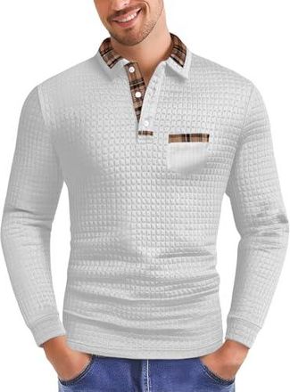 Generic Polo basique vintage classique pour homme, chemise d&eacute;contract&eacute;e boutonn&eacute;e, haut doux et confortable, t-shirts l&eacute;gers et respirants, blanc, 3XL