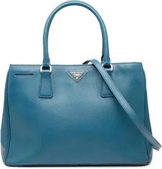 Prada sac à bandoulière Galleria Double Zip médium en cuir Saffiano Lux (2000-2025) - Bleu
