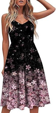 Generic Robes amincissantes pour femmes, robe d&eacute;t&eacute; sans manches, d&eacute;contract&eacute;e, col en V, robe d&eacute;t&eacute;, robe de soir&eacute;e mince, longue, tendance, Rouge, S