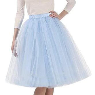 Generic Jupe en tulle pour femme - Taille &eacute;lastique - Jupe d&eacute;t&eacute; &eacute;l&eacute;gante - Couleur unie - Opaque - Jupe en tulle bouffante - Jupe midi rockabilly - Longueur g