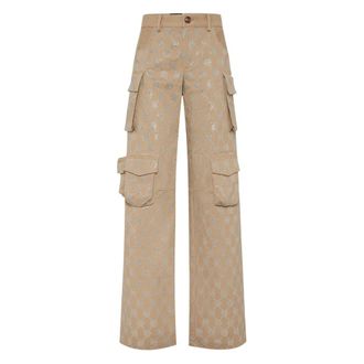 Philipp Plein Lange Cargohose mit Strass-Monogramm im Cargo-Fit - - Trousers - Damen - Beige - XS
