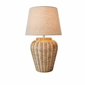 Loberon Tischlampe Ern&eacute;e, von Hand Gefertigt, Eleganter Look, Warmes & Ged&auml;mpftes Licht, Tischleuchte, Wohn-Accessoire, Eisen, Rattan, Leinen, beige
