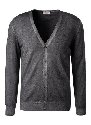 Gran Sasso Herren Cardigan grau Merinowolle unifarben