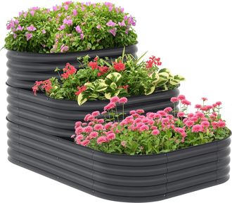 OUTSUNNY Quadratischer Pflanzkasten aus Stahl, Hochbeet, offener Boden, 3 Etagen, f&uuml;r Kr&auml;uter, Gem&uuml;se, Obst, Blumen, 158 x 109 x 82 cm, Grau