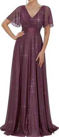 Ever-pretty Robes de Demoiselle dhonneur A Line Col V Manches Volantées Taille Empire