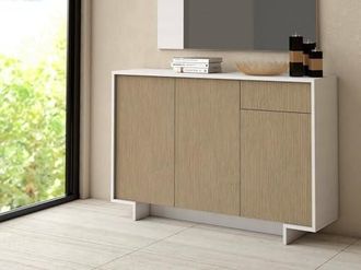 Dmora Sideboard Aneto, Wohnzimmer-Sideboard, Wohnzimmer-Buffet mit 3 Türen und 1 Schublade, 100% Made in Italy, 134 x 35 x 87 cm, Weiß und Beige