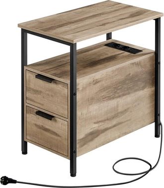 Vasagle Vasagle - Table dAppoint avec Multiprise, Petite Table Fine avec 2 Tiroirs, Table de Chevet avec Rangement, pour Salon, Chambre, Marron Rustique et