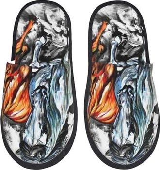 Generic Pantoufles En Coton Quatre Chevaux Au Galop Doux Chaussons Confortable Pantoufles Pour De Camping Chambre Voyage M