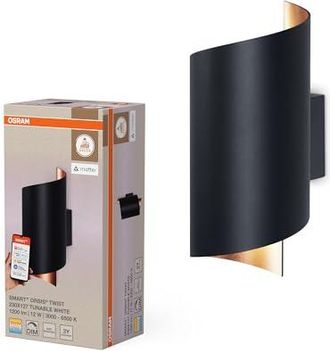 Osram SMART+ Matter Wall Twist LED Wandleuchte Schwarz 230x127mm, 12W, 700lm, TW 3000-6500K, WiFi, Alexa, Alu