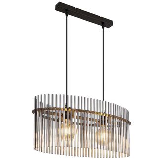 Globo Lighting H&auml;ngeleuchte Rauchglas Pendelleuchte schwarz matt Wohnzimmerlampe Glasst&auml;be rauch, Metall, 2x E27 Fassung, LxBxH 60x23x140