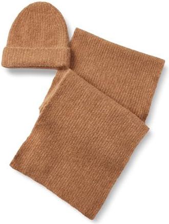 Amazon Essentials Ensemble écharpe et chapeau en faux mohair Mixte Adulte, Camel chiné., Taille unique