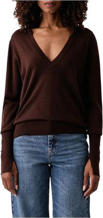 Patrizia Pepe Pull &agrave; col en V - Femme - Pulls - Brun - Taille: 38 FR