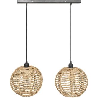 Atmosphera Suspension 2 lampes Rana en m&eacute;tal & jonc de mer D50cm Atmosphera cr&eacute;ateur dint&eacute;rieur