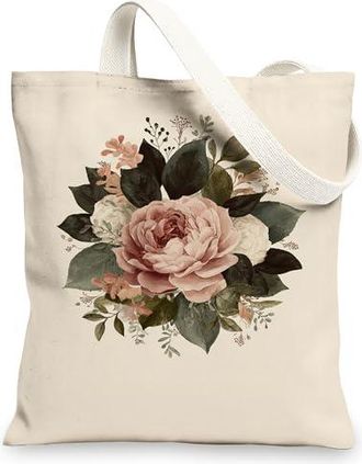 Generic Sacs fourre-tout en toile florale, sacs à provisions réutilisables, sacs à provisions réutilisables, sacs en toile légers et écologiques pour, beige, 