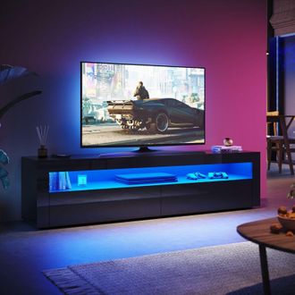 Sonni Hochglanz TV Schrank mit LED-Lichtern, 2 Grifflose T&uuml;r, Stand Modern TV Board Geeignet f&uuml;r Wohnzimmer und Schlafzimmer, Schwarz, 1800 x 400 x