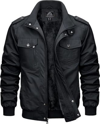 Magcomsen Veste dhiver pour homme - Doublure chaude - Veste polaire cargo d&eacute;contract&eacute;e - Veste mi-saison en coton - Veste militaire avec poches multiples, Noir,