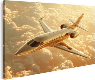 Islandburner Prime Bild auf Leinwand Goldenes Privatjet Fliegen &uuml;ber Wolken Bilder Wandbilder Poster