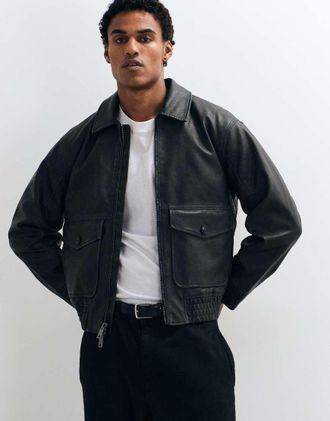 Abercrombie & Fitch oversized Kunstlederjacke in Schwarz