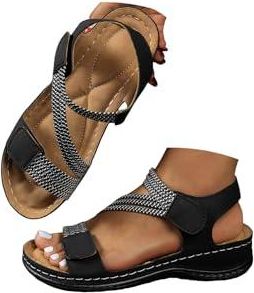 Generic Sandales orthop&eacute;diques compens&eacute;es avec soutien de la vo&ucirc;te plantaire pour femme - Chaussures de marche confortables &agrave; bout ouvert - Sangle de cheville