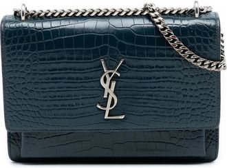 Saint Laurent Hobo Bags - Medium Croc Embossed Calfskin Sunset Flap Crossbod - Gr. unisize - in Blau - f&uuml;r Damen