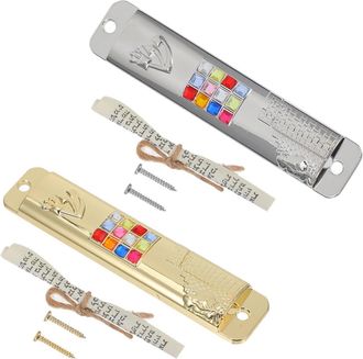 DOITOOL 2 Sätze Metall Mezuzah Deko mit Schriftrolle Türrahmen Judaica Segensschild Silber Gold für Haustür Außenbereich Stilvolle Religiöse Türdekoration Kom