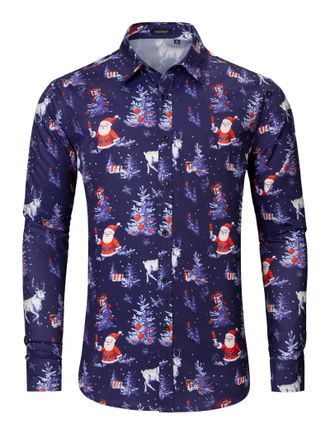 Hisdern Weihnachtshemd Herren Langarm Lustige Weihnachtsmann Hemden Funky Freizeit Button Down Weihnachtshemd Männer Lila M