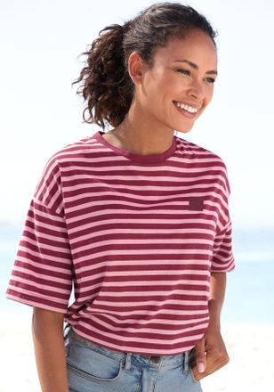 Elbsand T-Shirt ELBSAND, Damen, Gr. XXL (44), ros&eacute;, weinrot gestreift, Jersey, Obermaterial: 50% Baumwolle, 50% Polyester, gestreift, figurumspielend h&uuml;ftlang