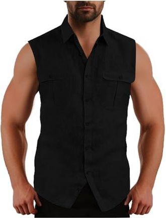 Generic D&eacute;bardeur pour homme l&eacute;ger et &eacute;l&eacute;gant avec col rabattable, uni, respirant, classique, confortable, d&eacute;contract&eacute;, sans manches, pour l&eacute;t&eacute;, la plage, 01 