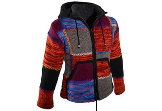 Kunst und Magie Kapuzenstrickjacke Damen Strickjacke Wolle Jacke +Fleecefutter +abnehmbarer Zipfelkapuze