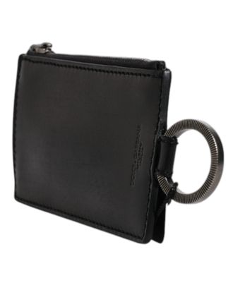 Dolce & Gabbana Mens Black Horse Leather Lanyard Logo Card Holder Wallet