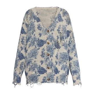 R13 Leinenstrickjacke mit Blumenmotiv - - Knitwear - Damen - Blau - XS