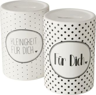 Boltze 2 x Spardose Anike Keramik H&ouml;he 13 cm schwarz wei&szlig;