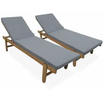 Sweeek 2er-Set Sonnenliegen aus Akazienholz mit R&auml;dern