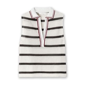 Motivi Gestreiftes Ajour-Strickoberteil mit Polokragen - - Knitwear - Damen - Wei&szlig; - XS