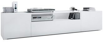 Vladon Lowboard Mogan, TV-Kommode mit 2 T&uuml;ren, 1 Klappe und 1 offenes Fach, Wei&szlig; matt/Wei&szlig; matt (181 x 39 x 35 cm)