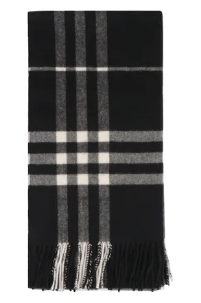 Burberry Womens Checked Cashmere Scarf Black Scarfs