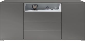 Vladon Skadu V4 Sideboard, Kommode mit 2 Türen, 3 Schubladen und 1 offenem Fach, Anthrazit matt/Weiß matt (166,5 x 75,5 x 35 cm)