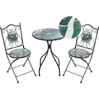 Beliani Ensemble de Balcon Vintage en M&eacute;tal Table et Chaises Ext&eacute;rieur Cadre en Fer Motif Mosa&iuml;que Verte Noir Cozzana