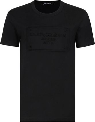 Dolce & Gabbana Femme, Tops, Noir, Taille: 40 FR T-shirt en coton avec logo en relief