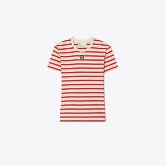Tory Burch Damen Gestreiftes Baumwoll-T-Shirt