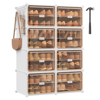 Songmics Schuhregal mit 8 F&auml;chern, Schuhschrank, 30 x 45 x 30 cm pro Fach, durchsichtige T&uuml;r, Metallrahmen, f&uuml;r 32 Paar Schuhe, Flur, Schlafzimmer, wolkenwei&szlig;-