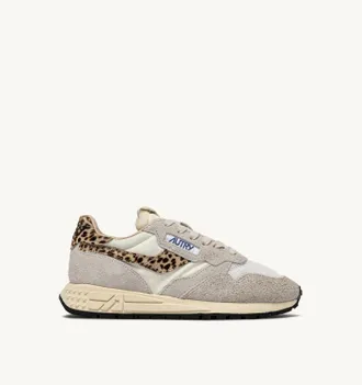 Autry BASKETS REELWIND LOW EN NYLON ET DAIM BLANC ET LEOPARD