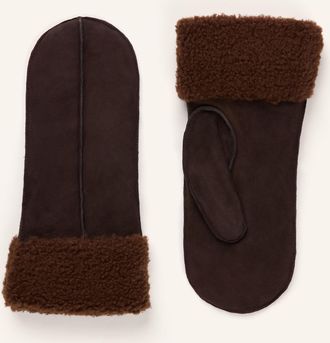 HUGO BOSS Lederf&auml;ustlinge Yosie Mit Teddyfell braun