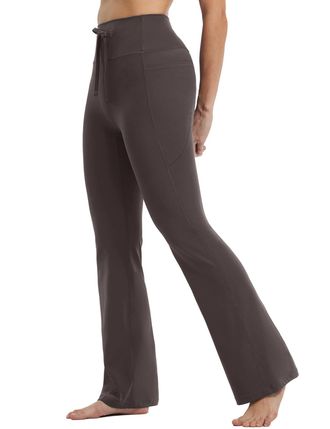 Baleaf Yogahose Damen Hohe Taille Flared Leggings Bauchkontrolle mit Taschen Sporthose Drawstring Schlaghose Bootcut Jogginghose Freizeithose Arbeit Casual D