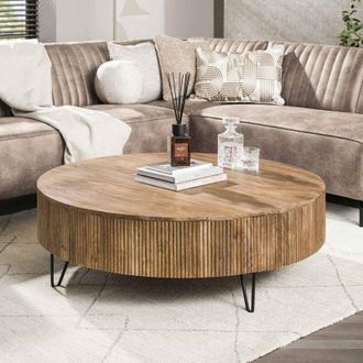 M&S Collection Table basse ronde 120x38 cm en bois de manguier et métal