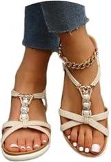 Generic Sandales &agrave; talons plats pour femme - Bout ouvert - Sangle &eacute;lastique - Sandales d&eacute;contract&eacute;es - Chaussures d&eacute;t&eacute; confortables - Style boh&egrave;me - Chaussure