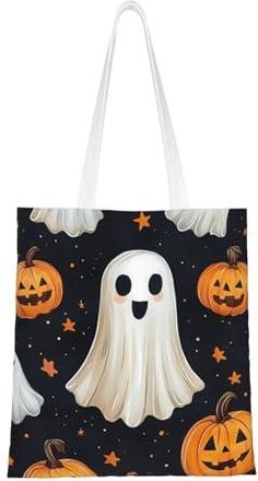 Generic Sac fourre-tout dHalloween, sac en toile réutilisable pour les tours ou les friandises, les courses et plus encore, Fantôme et citrouille 12, Taille u