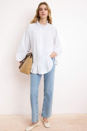 Trendyol Modest Damen Wei&szlig; Einfarbig Lang Regular Fit Modest Hemden
