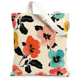 Generic Sac fourre-tout en toile r&eacute;utilisable pour le shopping, 33 x 38 cm, motif floral r&eacute;tro vintage pour femme, esth&eacute;tique, plage, peinture esth&eacute;tique, d&eacute;c